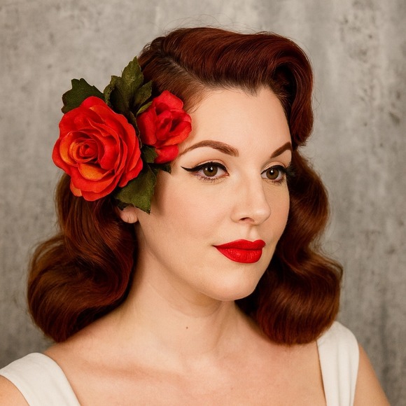 Handmade | Accessories | Handmade Fall Neon Rose Hair Flower Clip Fascinator Retro Pinup Tiki ...